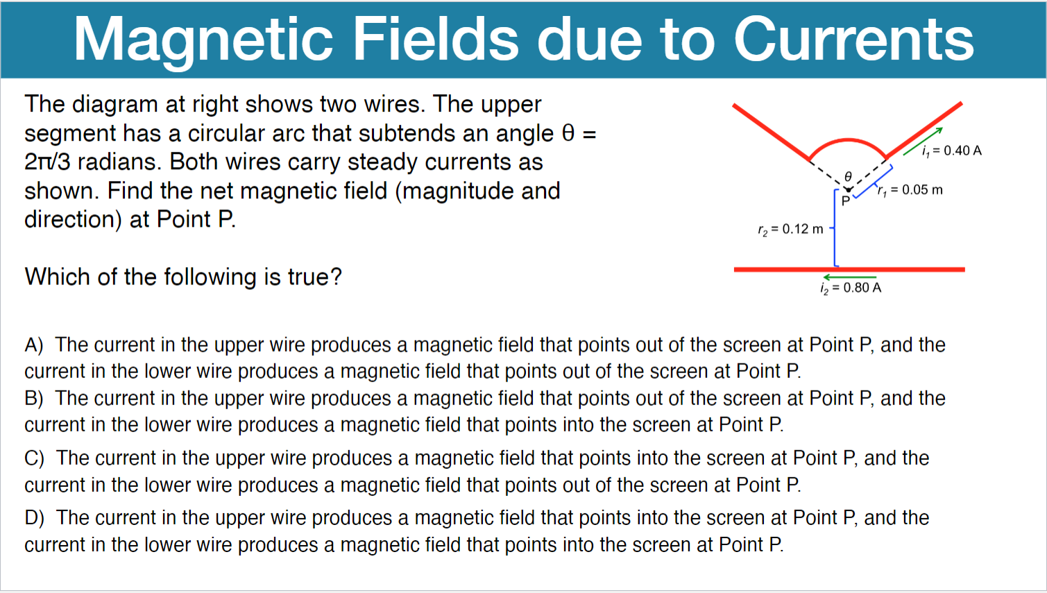 Solved Magnetic Fields due to Currents The diagram at right | Chegg.com