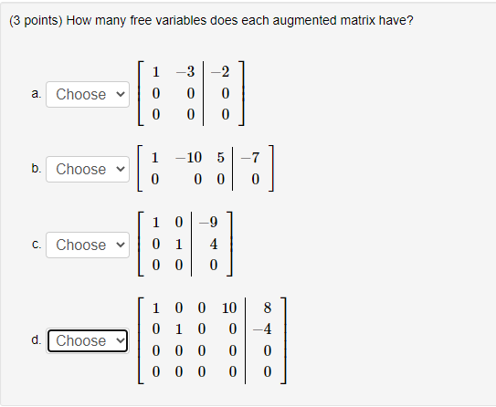 Solved (3 points) How many free variables does each | Chegg.com
