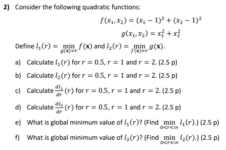 2) Consider the following quadratic functions: | Chegg.com