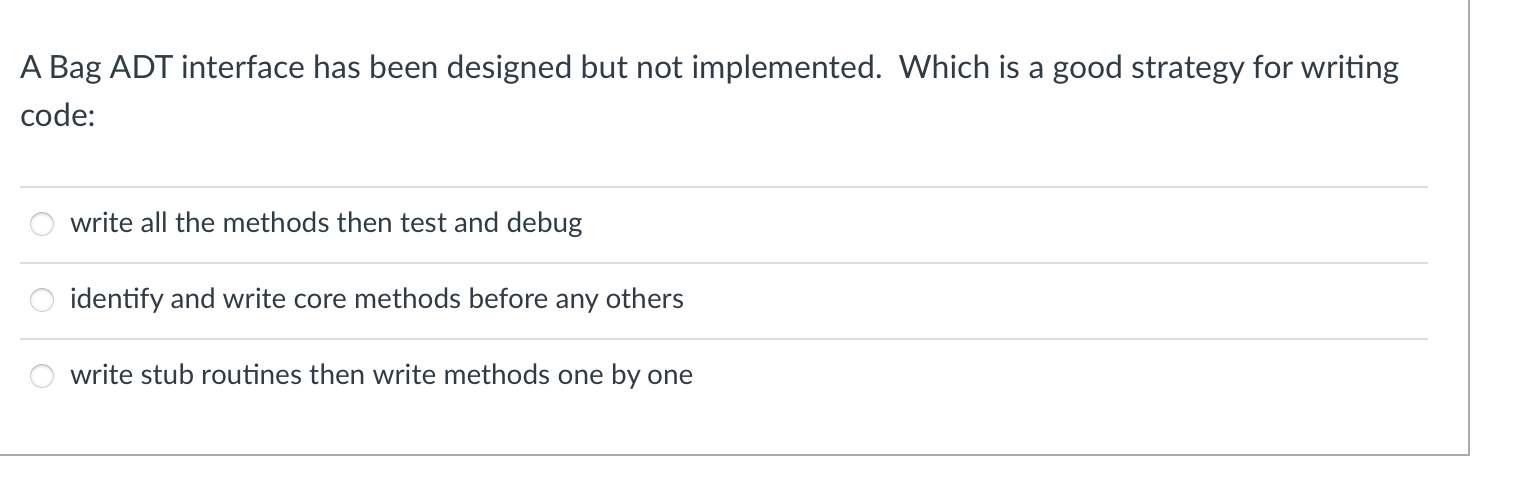 Solved A Bag ADT interface has been designed but not | Chegg.com