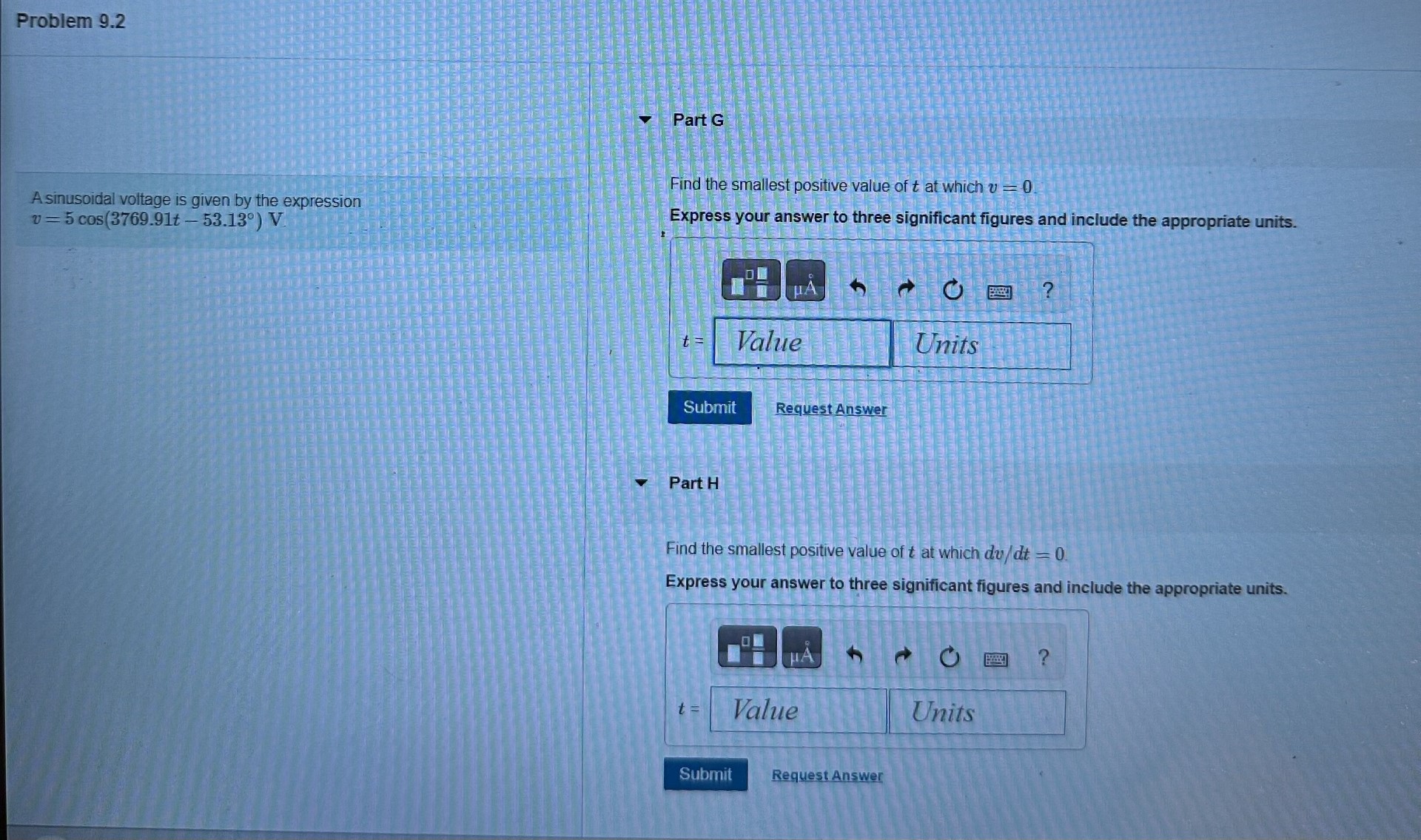 Solved A sinusoidal voltage is given by the expression | Chegg.com