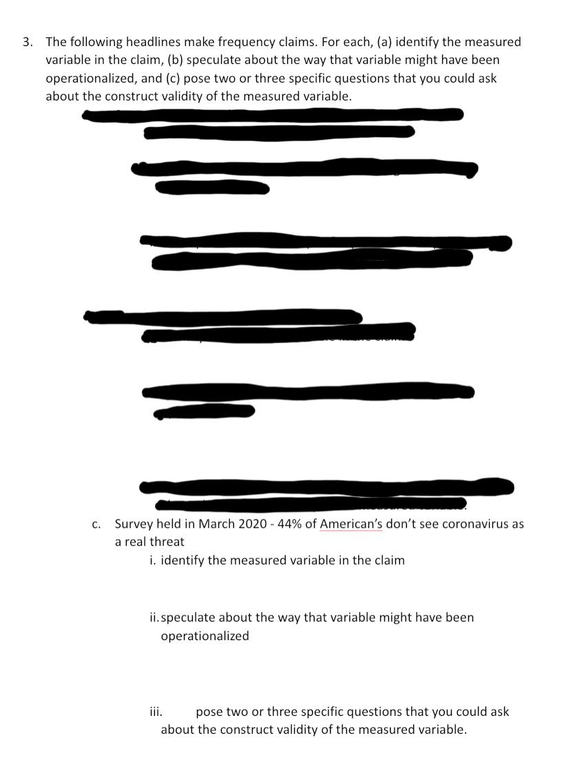 Solved 3. The following headlines make frequency claims. For | Chegg.com