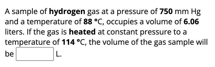 Solved A sample of hydrogen gas at a pressure of 750 mmHg | Chegg.com