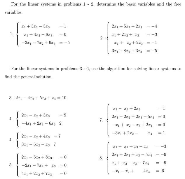Solved For the linear systems in problems 1 - 2, determine | Chegg.com