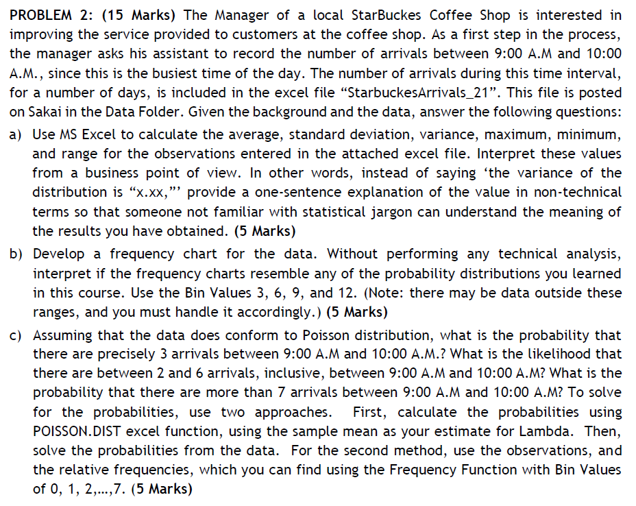 Solved PROBLEM 2: (15 Marks) The Manager of a local | Chegg.com
