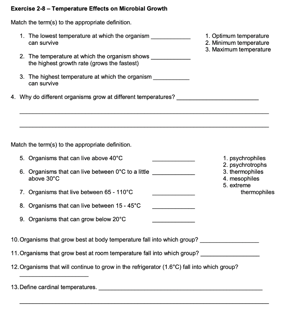 Solved Exercise 2-8 - Temperature Effects on Microbial | Chegg.com