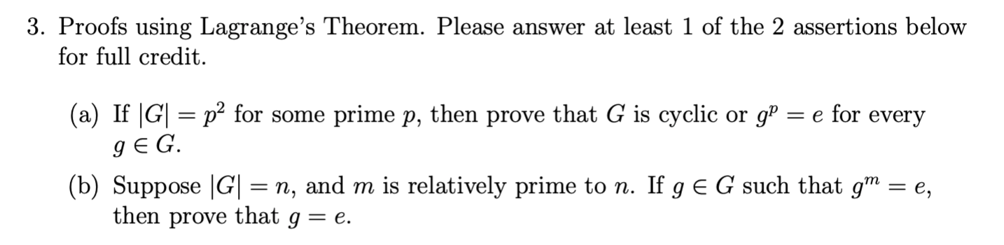 Solved 3. Proofs using Lagrange's Theorem. Please answer at | Chegg.com