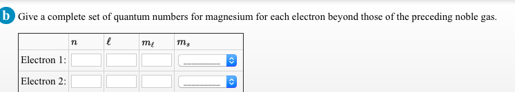 Solved Give a complete set of quantum numbers for magnesium | Chegg.com