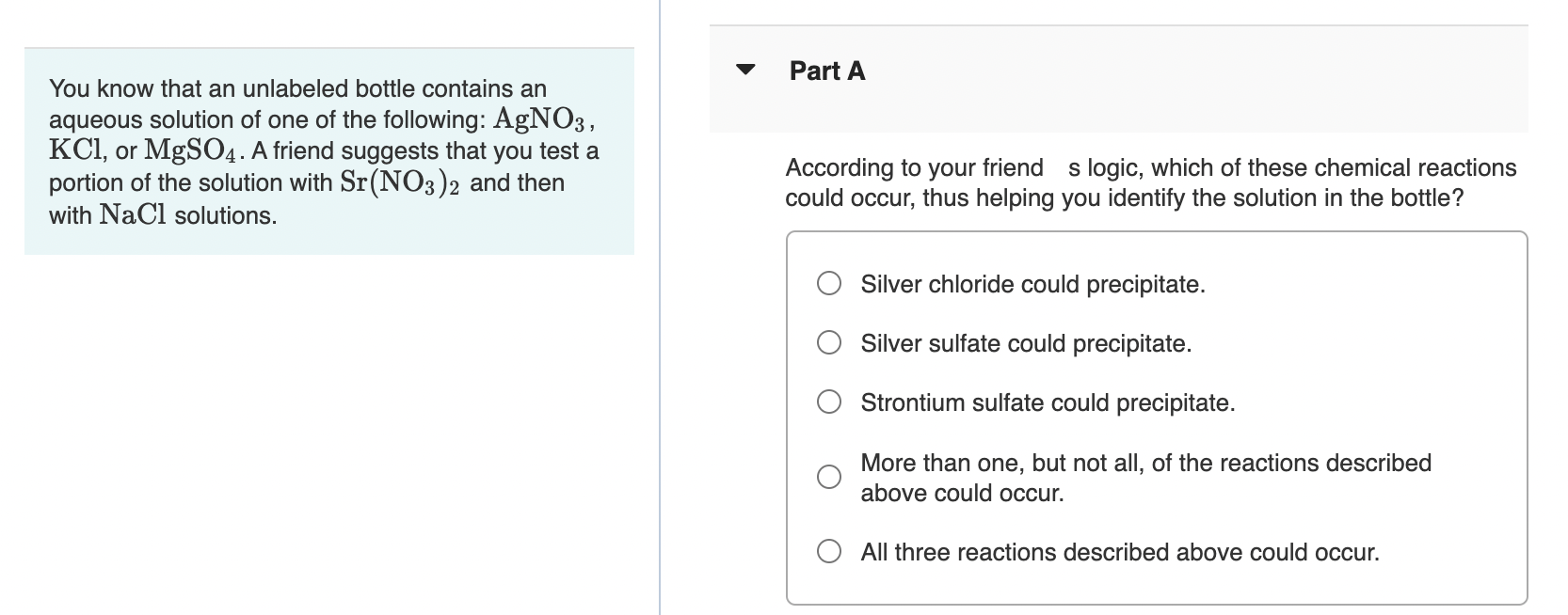 Solved Part A You know that an unlabeled bottle contains an | Chegg.com