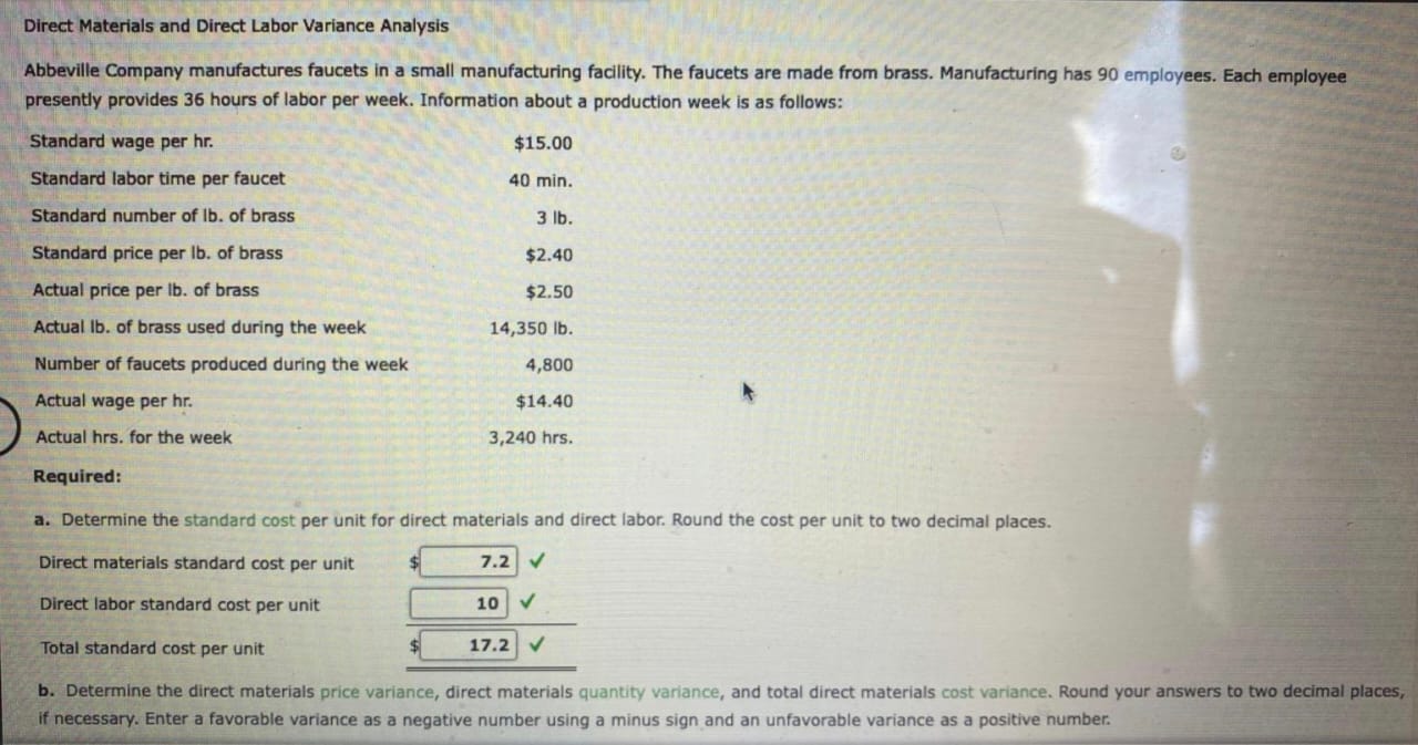 Solved Direct Materials and Direct Labor Variance Analysis | Chegg.com