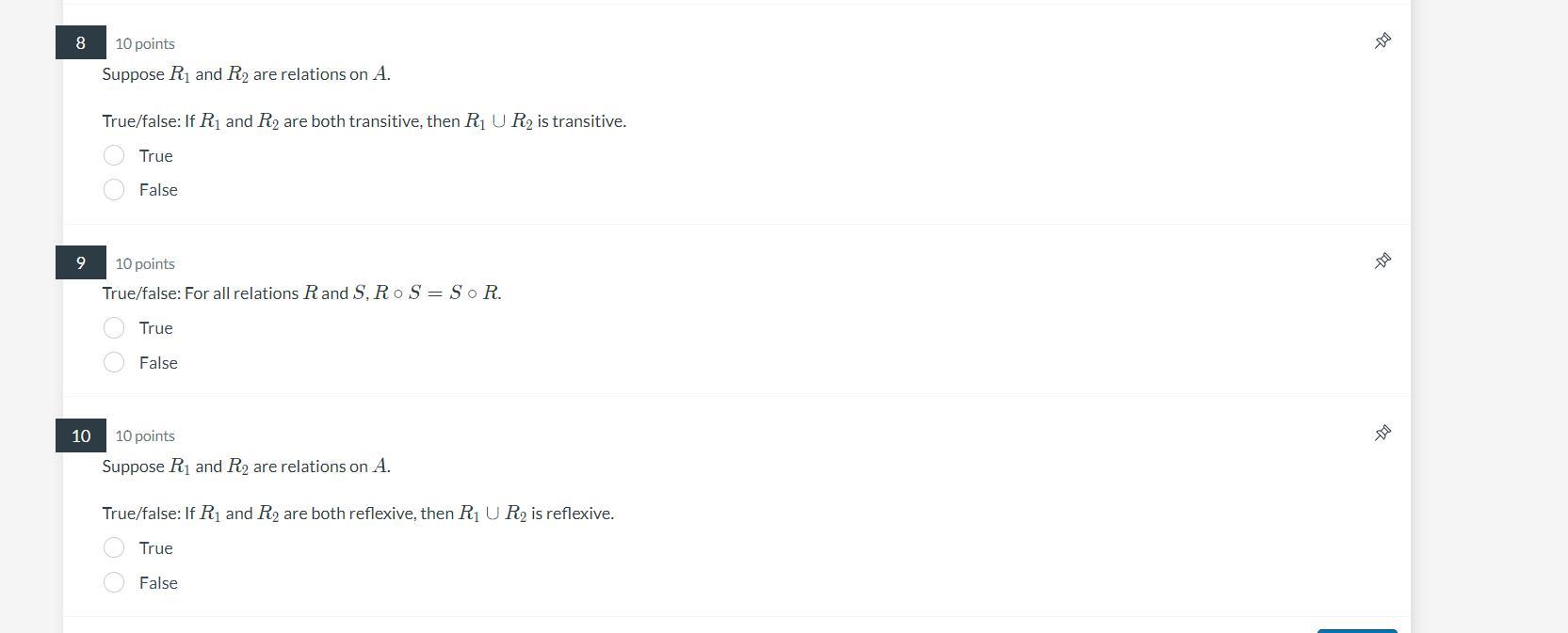Solved Suppose R1 and R2 are relations on A. True/false: If | Chegg.com
