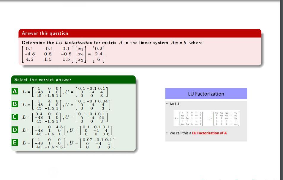 Solved Answer this question Determine the LU factorization | Chegg.com