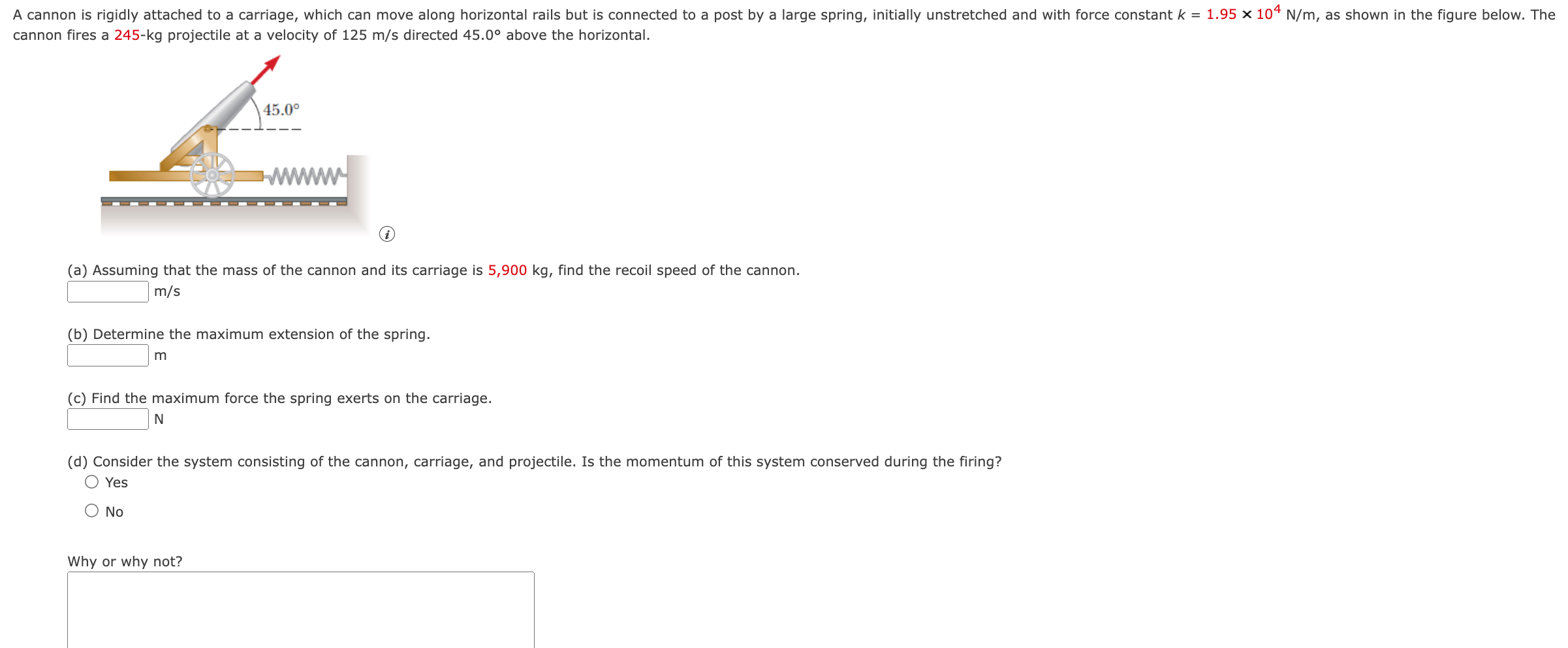 Solved cannon fires a 245−kg projectile at a velocity of 125 | Chegg.com