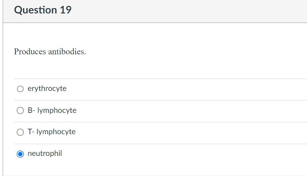 Solved Question 19Produces antibodies.erythrocyteB- | Chegg.com