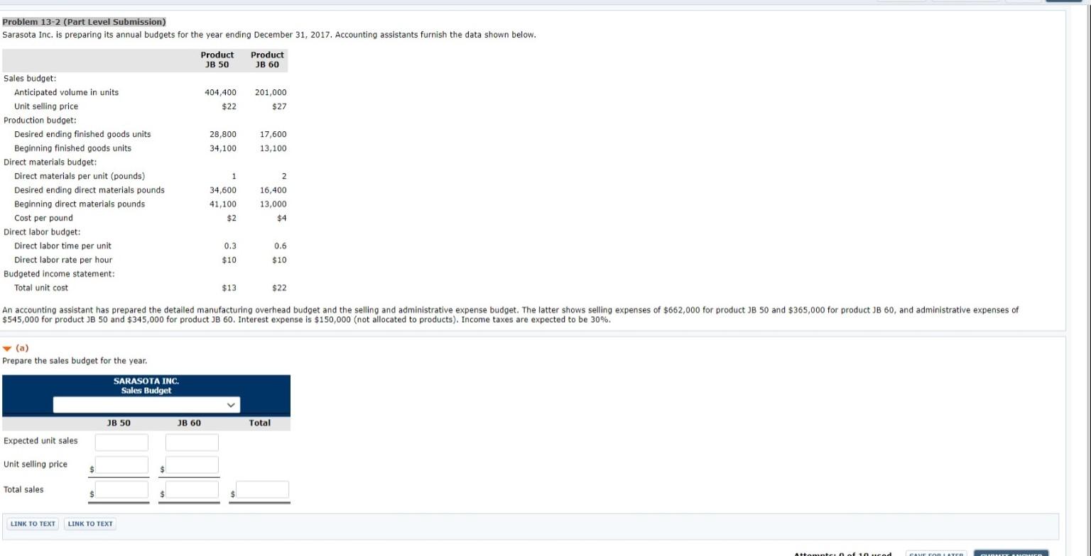 Solved Problem 13-2 (Part Level Submission) Sarasota Inc. is | Chegg.com