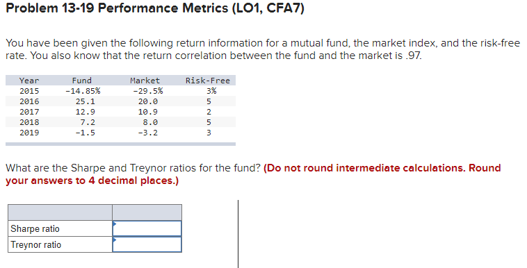 Solved Problem 13-19 Performance Metrics (LO1, CFA7) You | Chegg.com