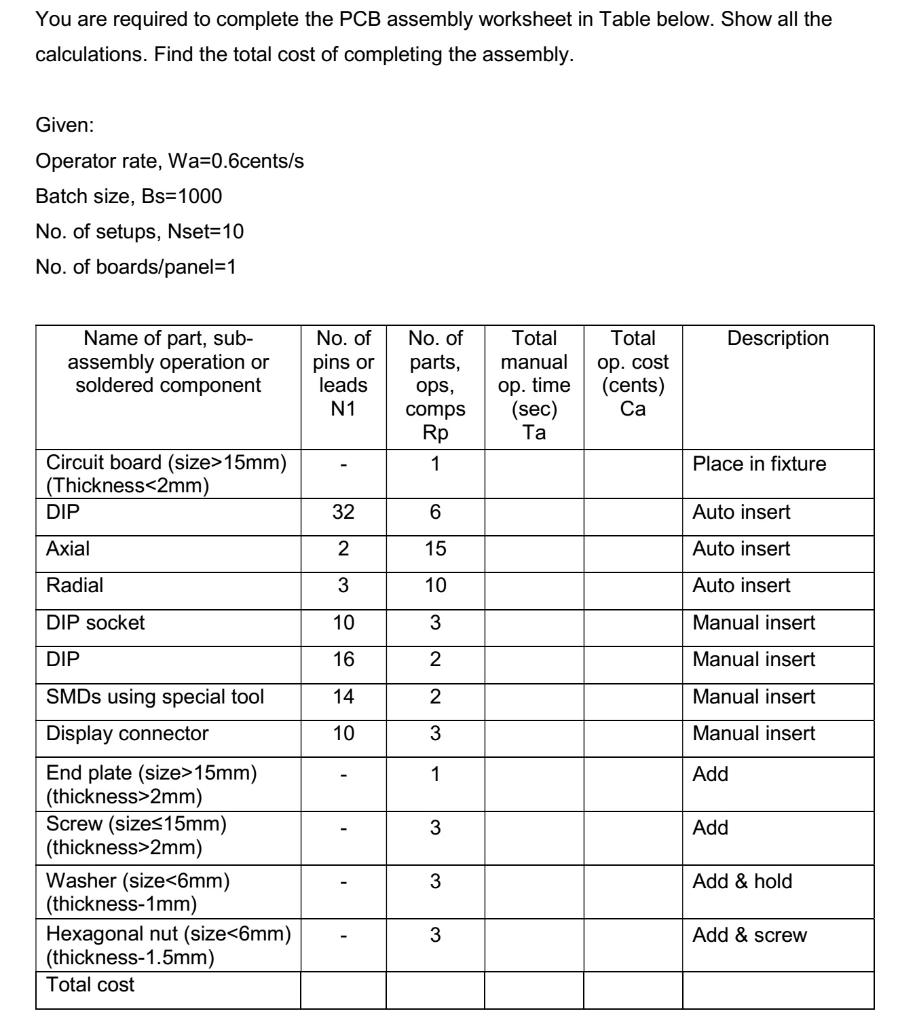 You are required to complete the PCB assembly | Chegg.com