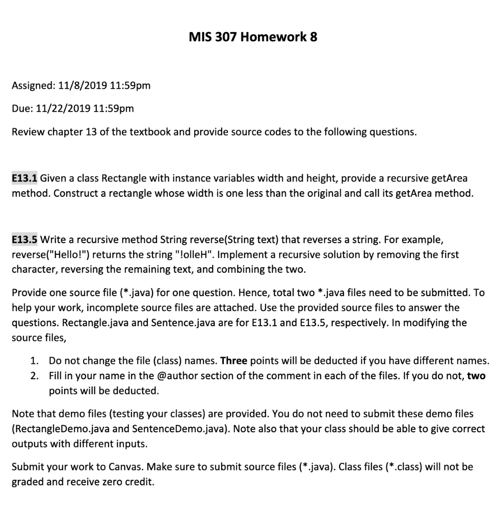 Solved Rectangle Java Code For Hw8 A Rectangle With Chegg