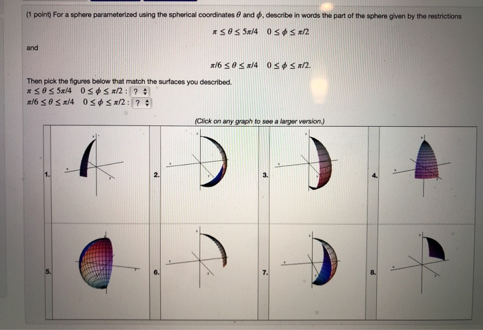 Solved (1 point) For a sphere parameterized using the | Chegg.com