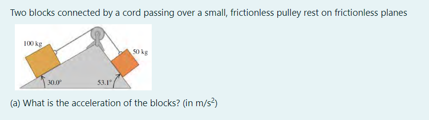 Solved Two blocks connected by a cord passing over a small, | Chegg.com