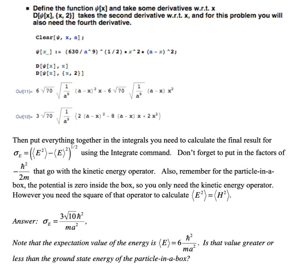 4. Mathematica exercise on wave functions and | Chegg.com