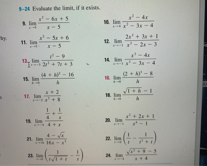 Solved 9-24 Evaluate the limit, if it exists. x24x x2 9. lim | Chegg.com