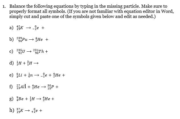 Solved 1. Balance the following equations by typing in the | Chegg.com
