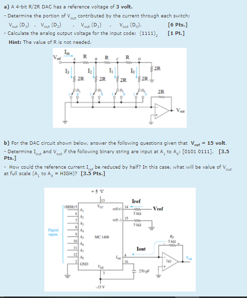 Solved a) A 4-bit R/2R DAC has a reference voltage of 3 | Chegg.com