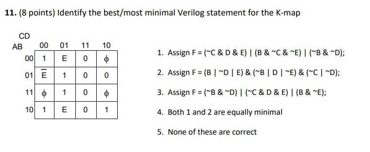 Solved 11 8 Points Identify The Bestmost Minimal Verilog 