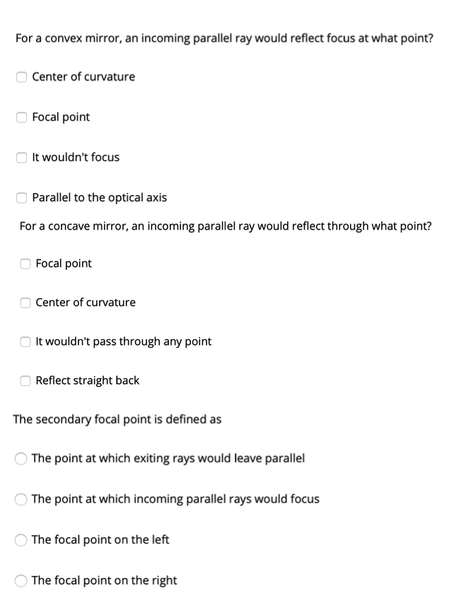 Solved For a convex mirror, an incoming parallel ray would | Chegg.com