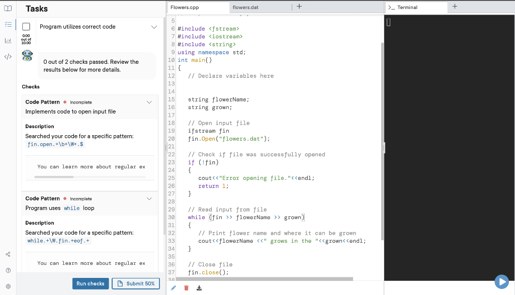 Solved Additionally, the code pattern for opening the input | Chegg.com