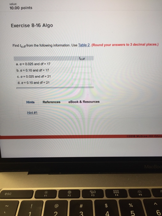Solved 10.00 points Exercise 8-16 Algo Find ta.df from the | Chegg.com
