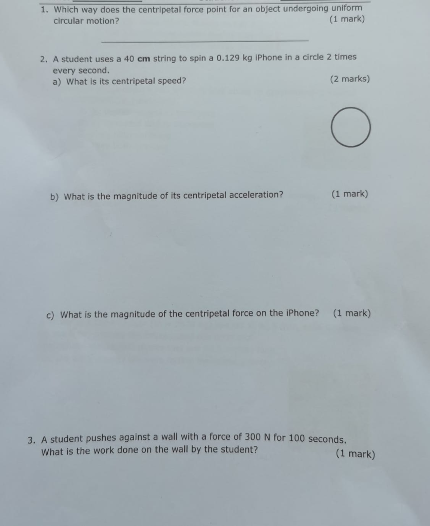 Solved 1. Which way does the centripetal force point for an | Chegg.com