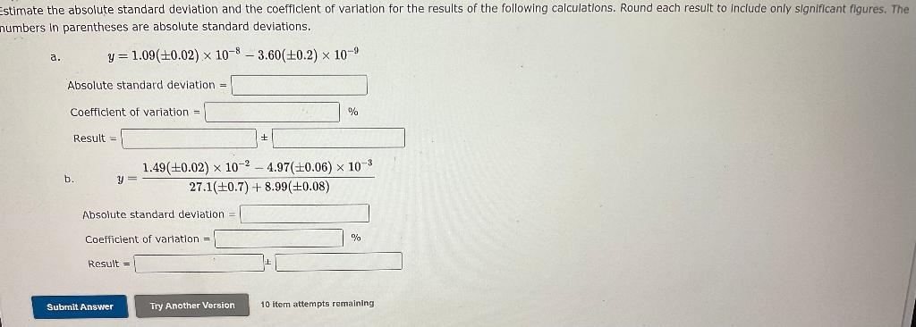 Solved mate the absolute standard deviation and the | Chegg.com
