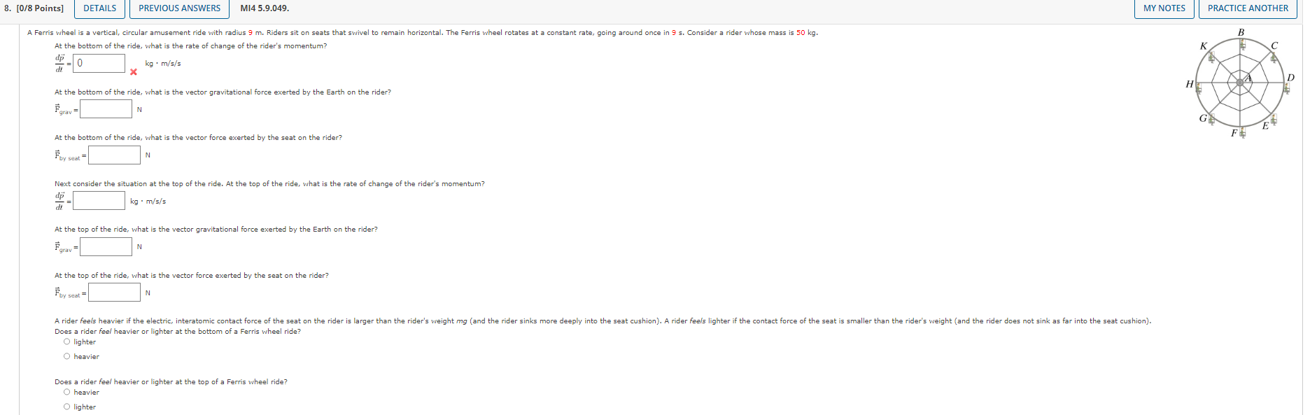 Solved At the bottom of the ride, what is the rate of change | Chegg.com