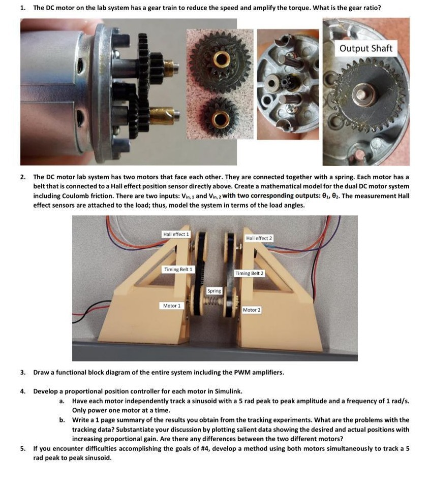 Solved 1. The DC motor on the lab system has a gear train to | Chegg.com
