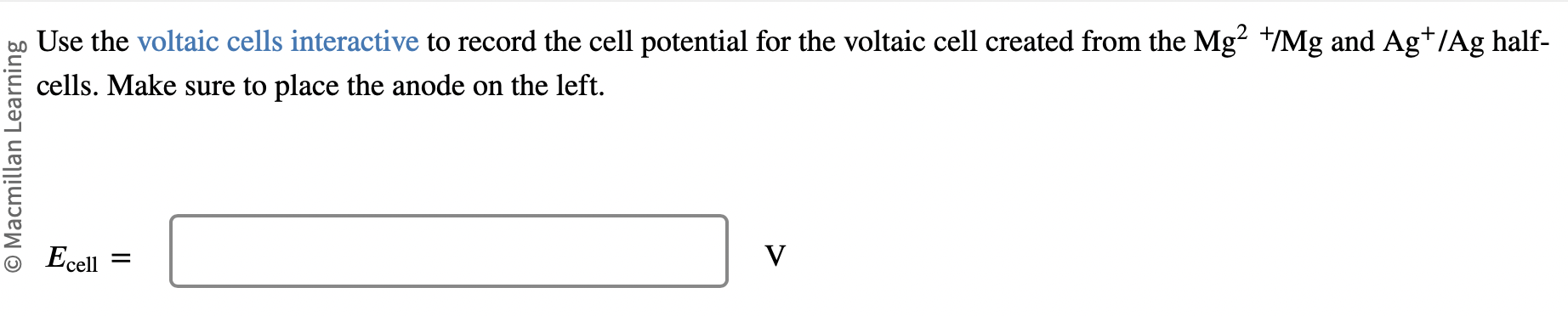 Solved Use the voltaic cells interactive to record the cell | Chegg.com