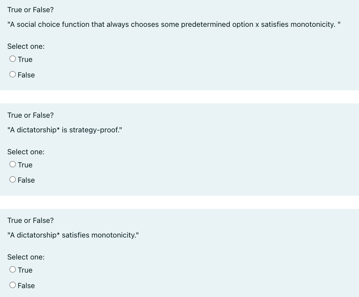 Solved True or False? "A social choice function that always | Chegg.com