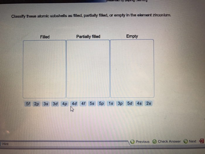Solved Classify these atomic subshells as filled, partially | Chegg.com