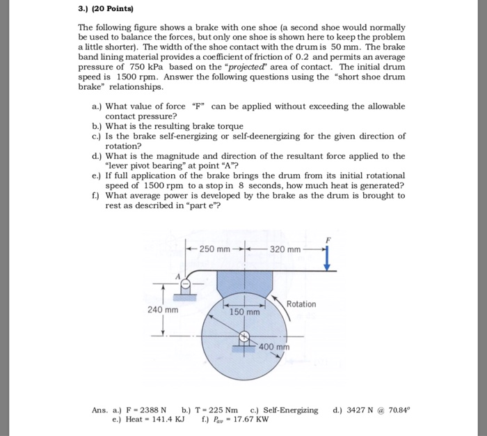 Solved 3.) (20 Points) The following figure shows a brake | Chegg.com
