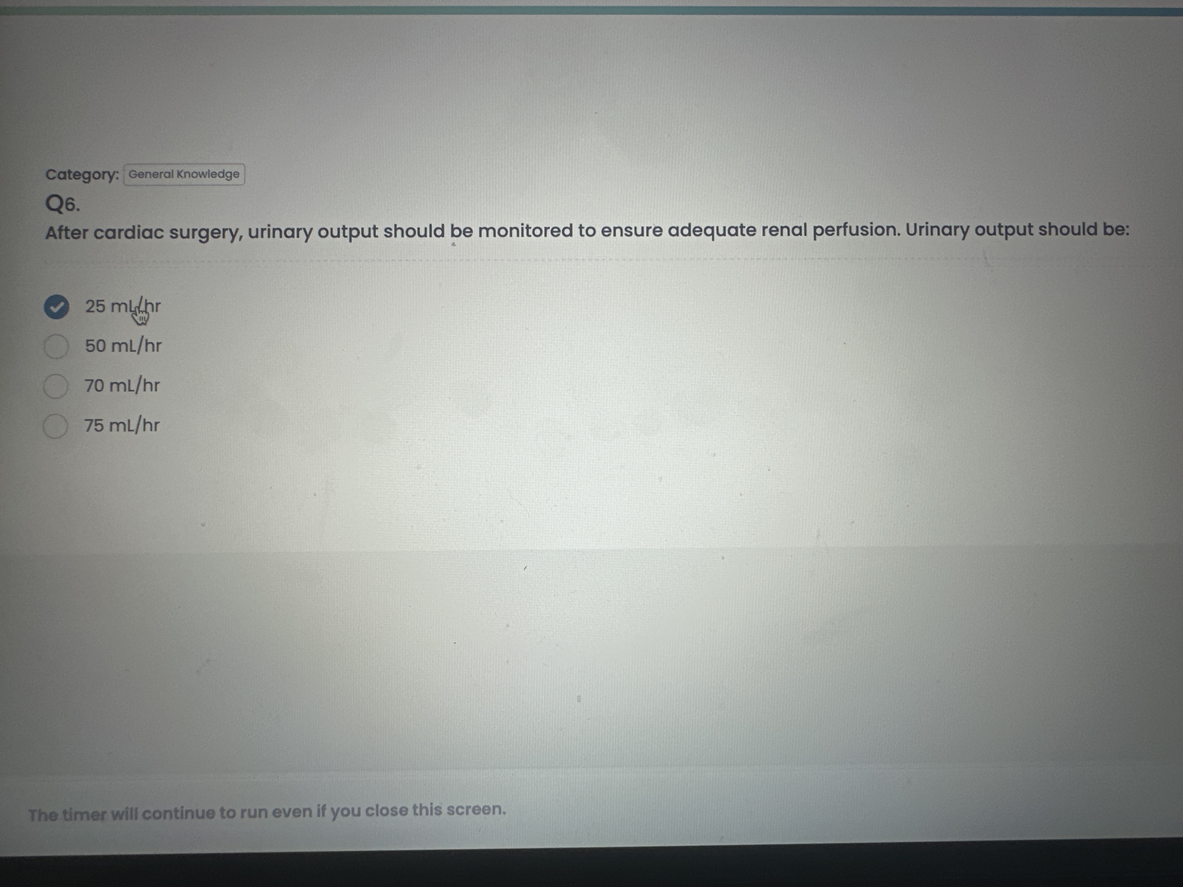 Solved Category:Q6.After cardiac surgery, urinary output | Chegg.com