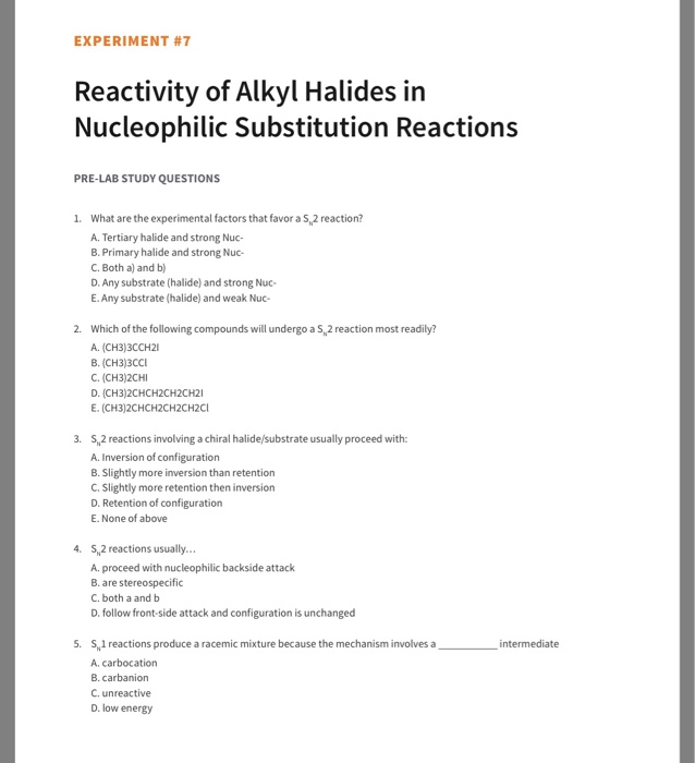 Solved EXPERIMENT #7 Reactivity of Alkyl Halides in | Chegg.com