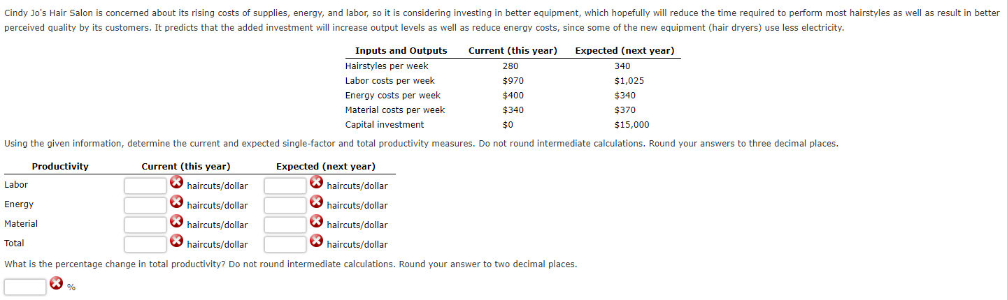 Solved What is the percentage change in total productivity? | Chegg.com