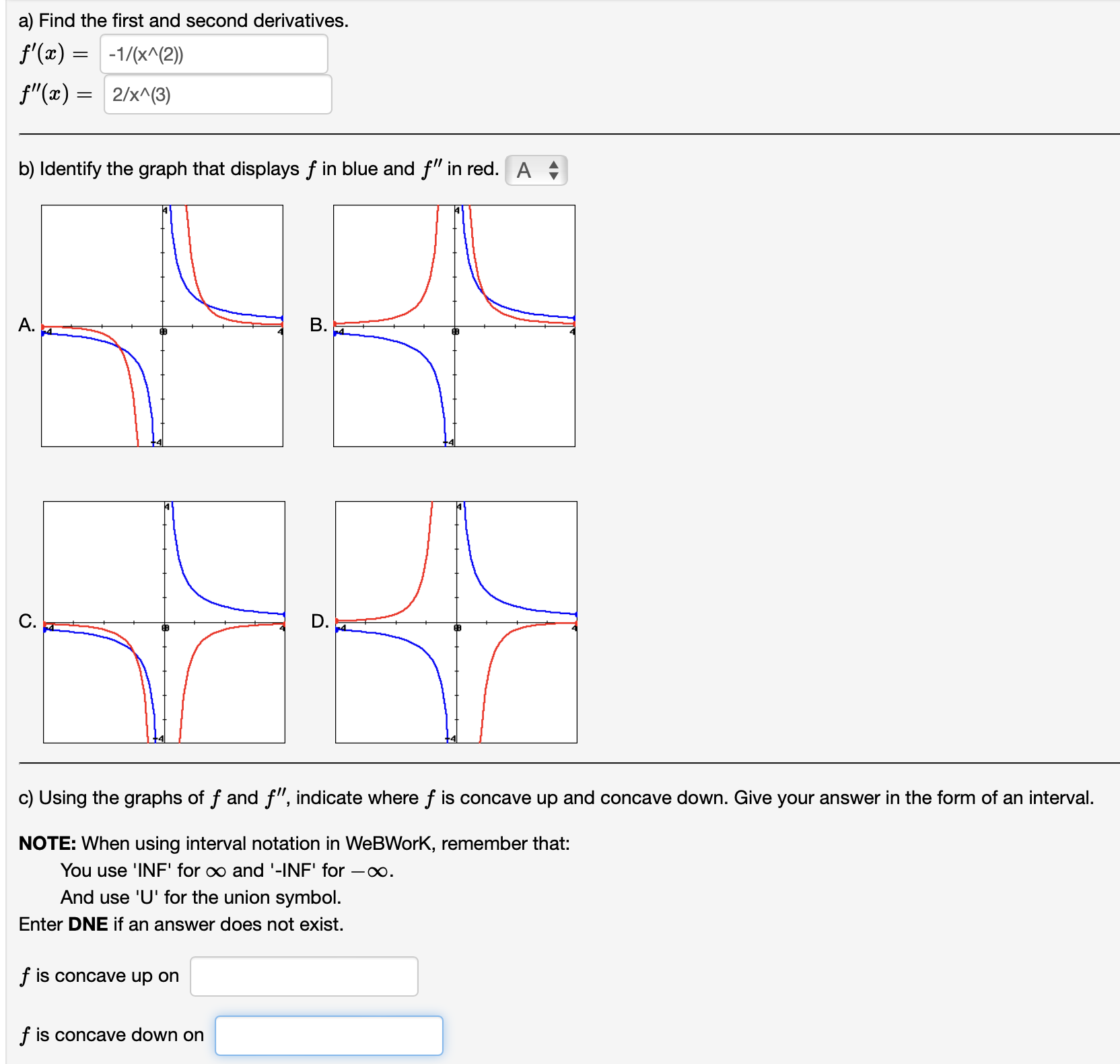 Solved a) Find the first and second derivatives. f′(x)= | Chegg.com
