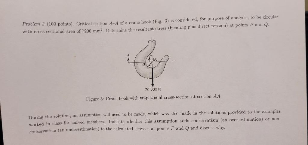 Solved Problem 3 ( 100 points). Critical section A−A of a | Chegg.com