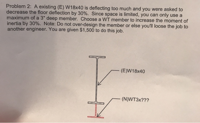 Solved Problem 2: A existing (E) W18x40 is deflecting too | Chegg.com