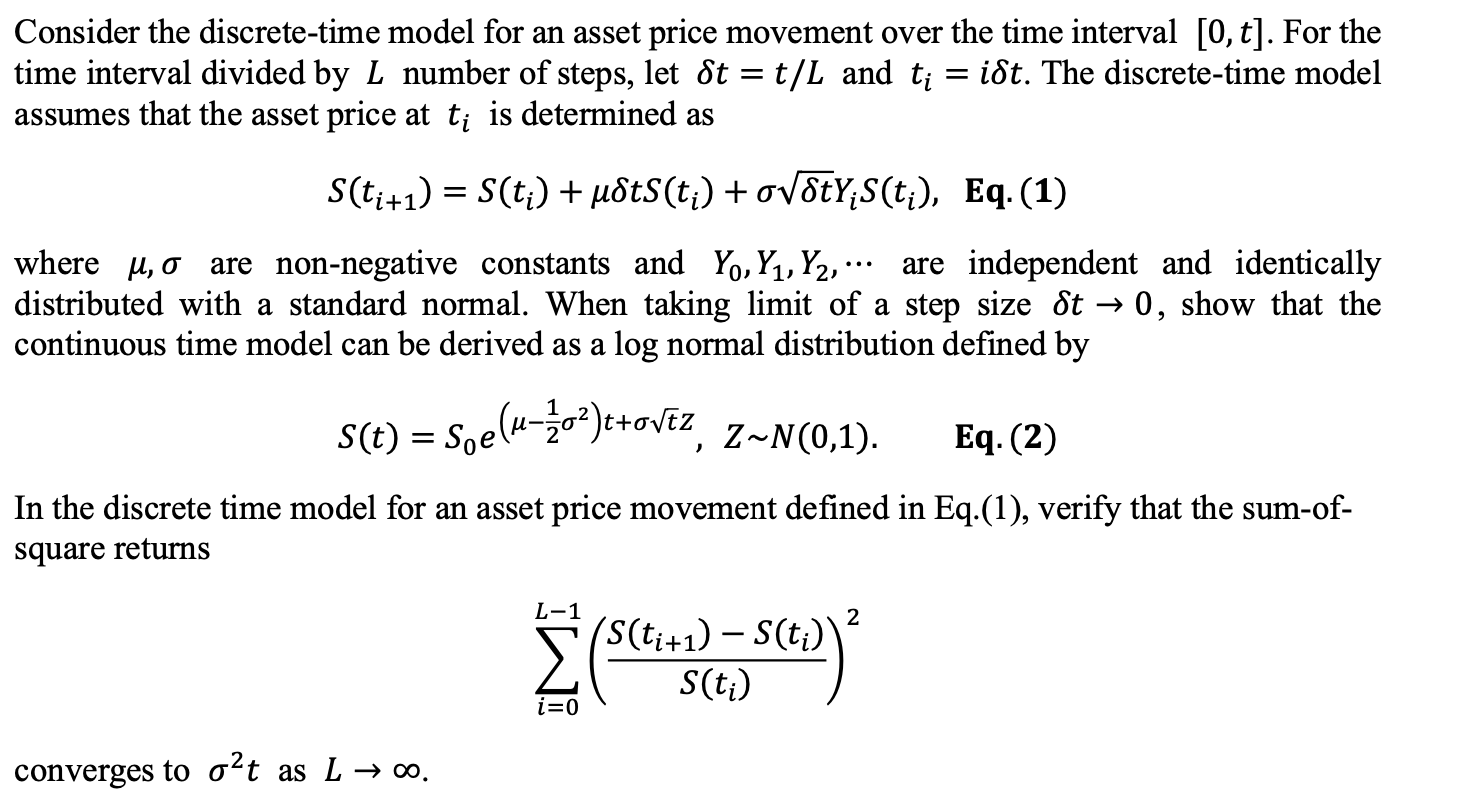 Consider the discrete-time model for an asset price | Chegg.com
