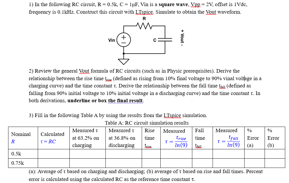 Solved In ﻿the following RC ﻿circuit, R=0.5k,C=1μF, ﻿Vin is | Chegg.com