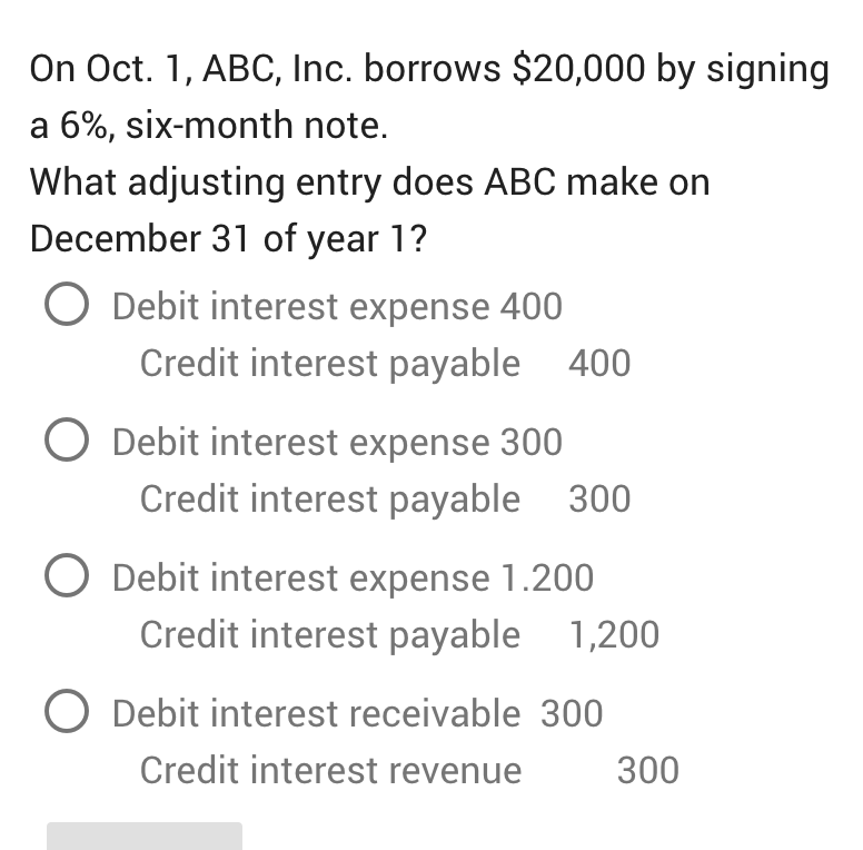 Solved Oct. 1, ABC, Inc. borrows $20,000 b 5%, six-month | Chegg.com