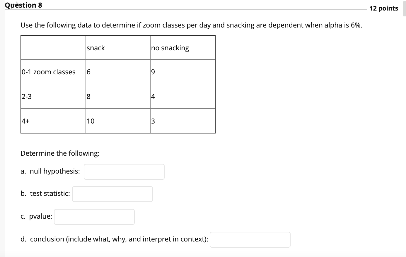 Solved Question 8 Use the following data to determine if | Chegg.com